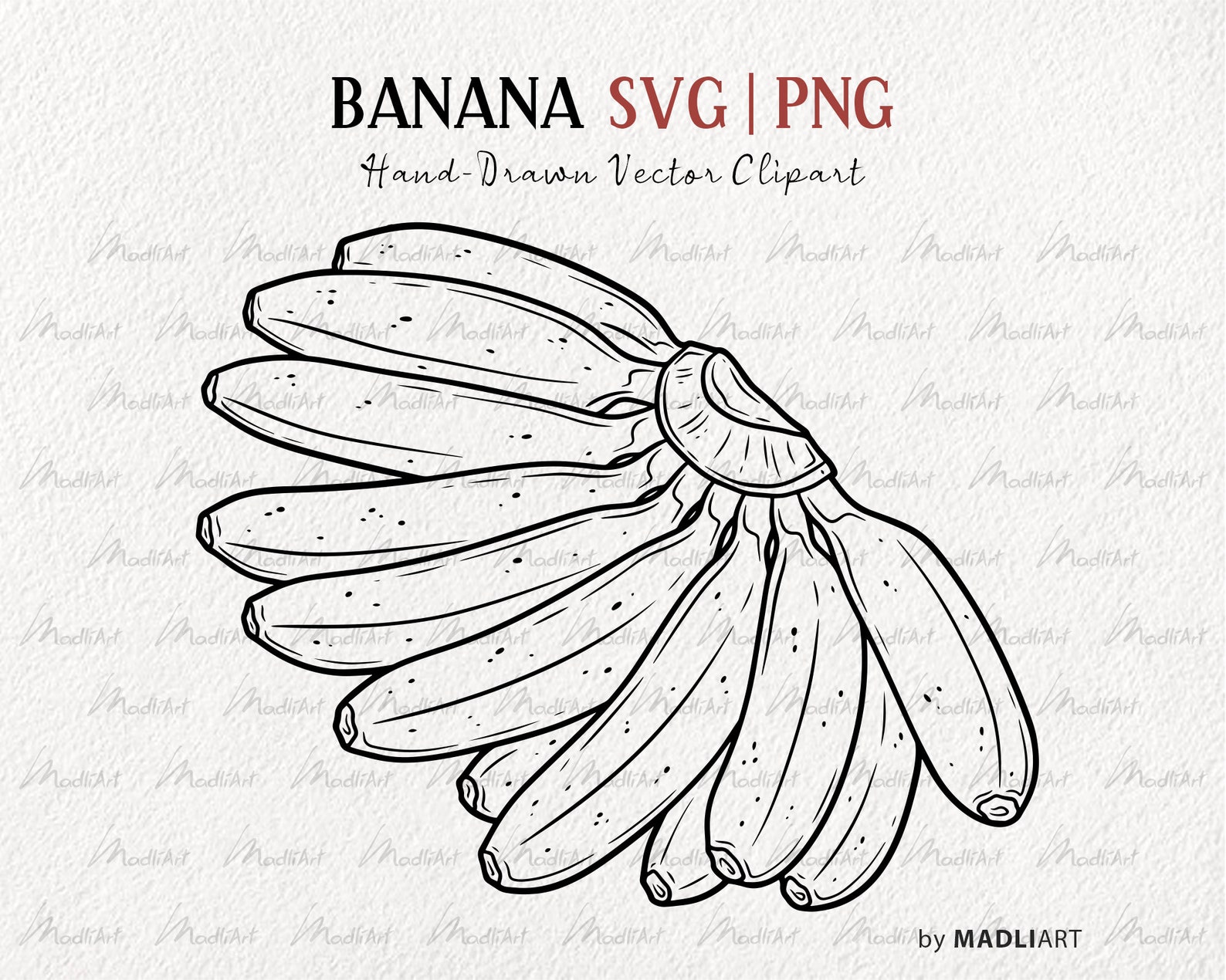 Banana Bunch SVG Clipart. Banana Vector Line Art. Banana Fruit Outline ...