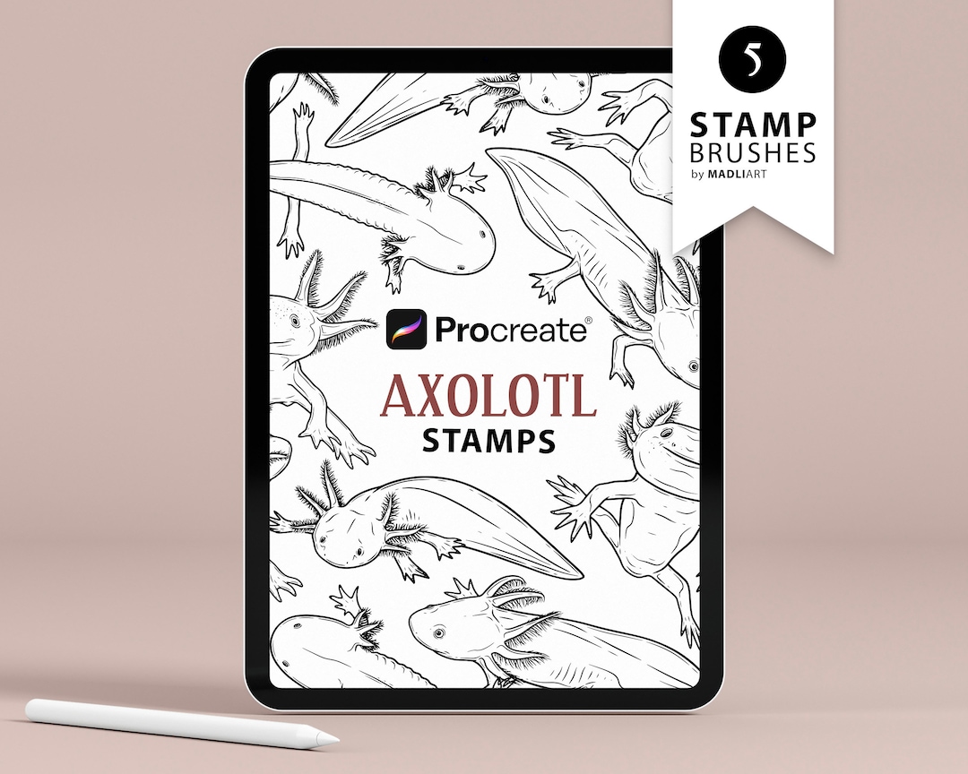 5 Procreate Axolotl Stamps. Axolotl Tattoo Design. Salamander Line Art ...