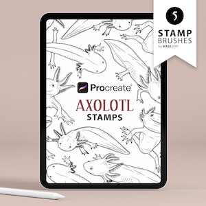 5 Procreate Axolotl Stamps. Axolotl Tattoo Design. Salamander Line Art ...