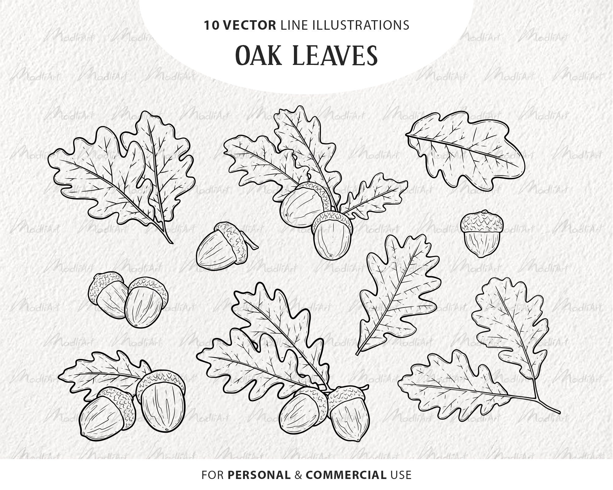 Oak Leaves Clipart Bundle. 10 Vector Botanical Elements. Fall - Etsy