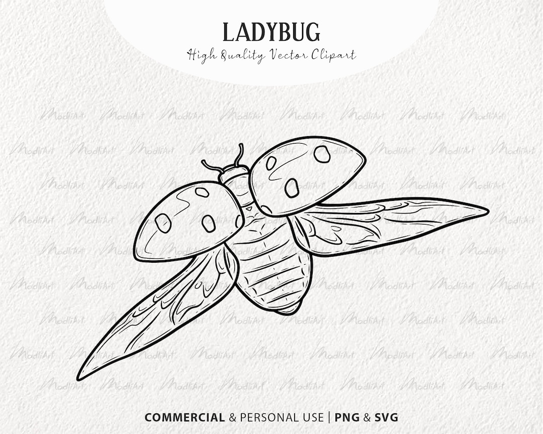 Flying Ladybug SVG Clipart. Lady Bug Vector Outline Stamp. Cute Love ...