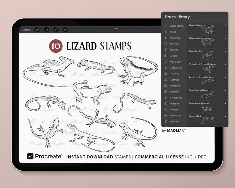 10 Procreate Lizard Stamps. Reptile Tattoo Designs. Basilisk, Skink ...
