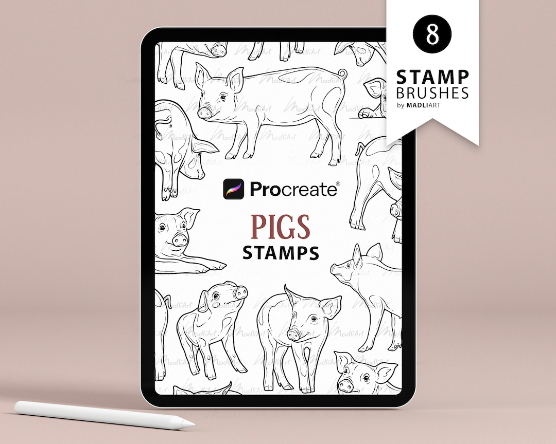 8 Pig Procreate Stamps. Pig Tattoo Design. Farm Animal Art Brushes ...