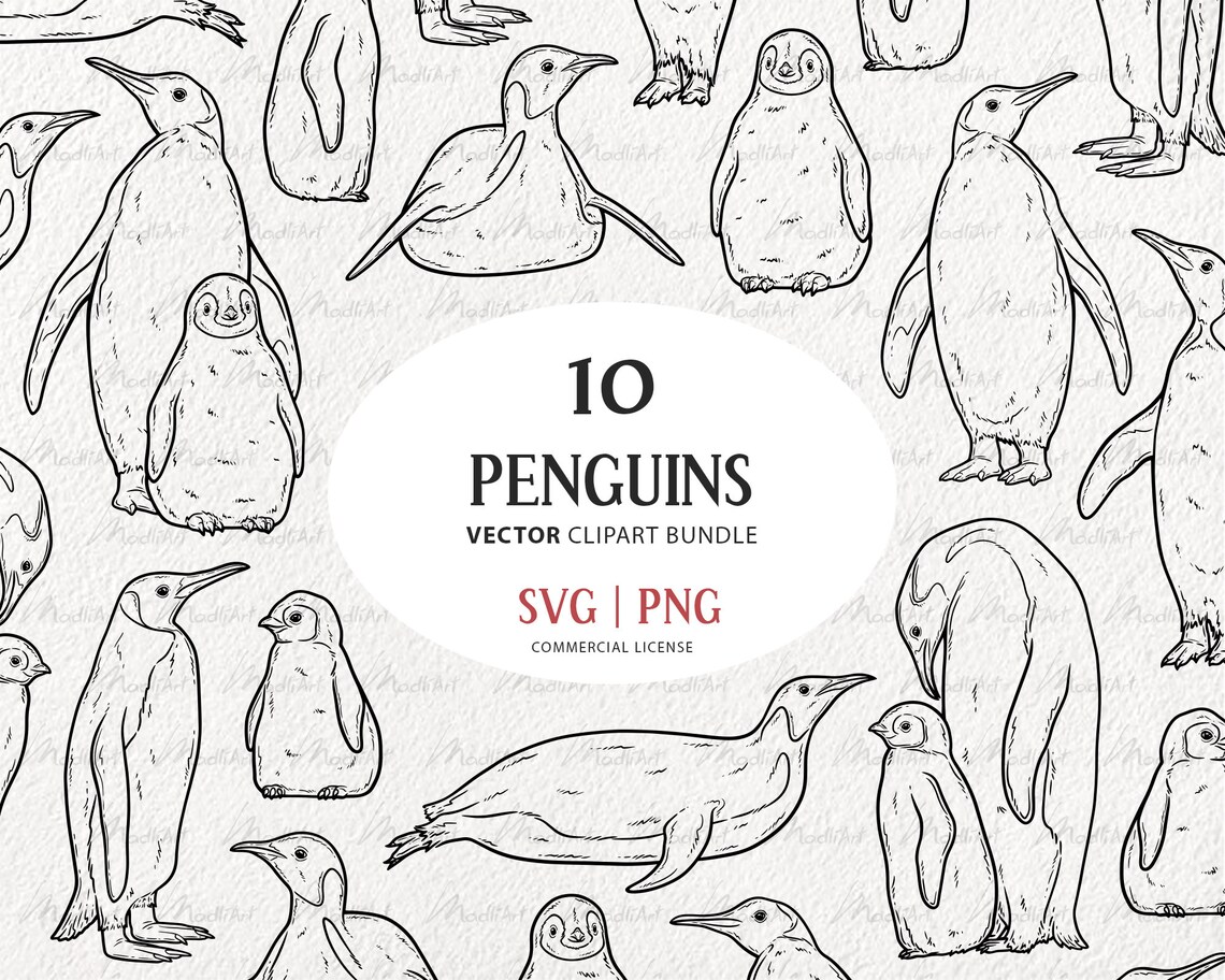 10 Penguin Vector Clipart Bundle. Emperor Penguin SVG Artwork - Etsy