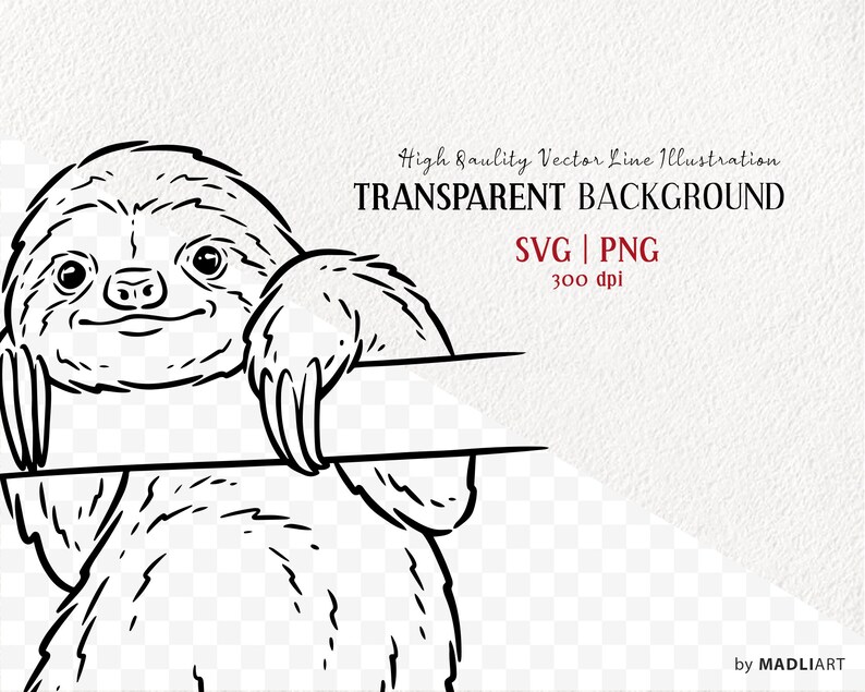 Sloth SVG Clipart Bundle. Cute Baby Sloth Line Illustrations. Lazy ...