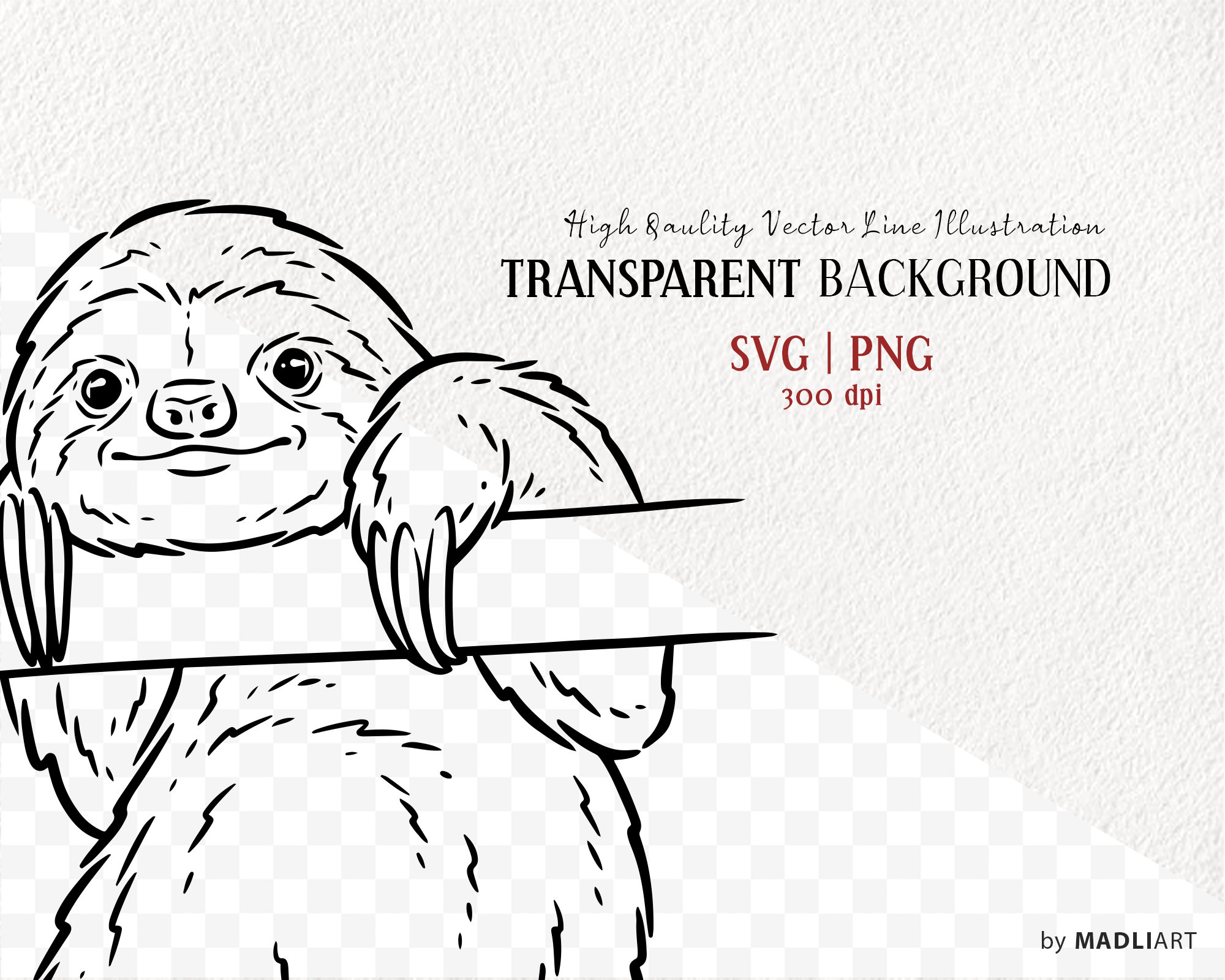 Sloth SVG Clipart Bundle. Cute Baby Sloth Line Illustrations. Lazy ...