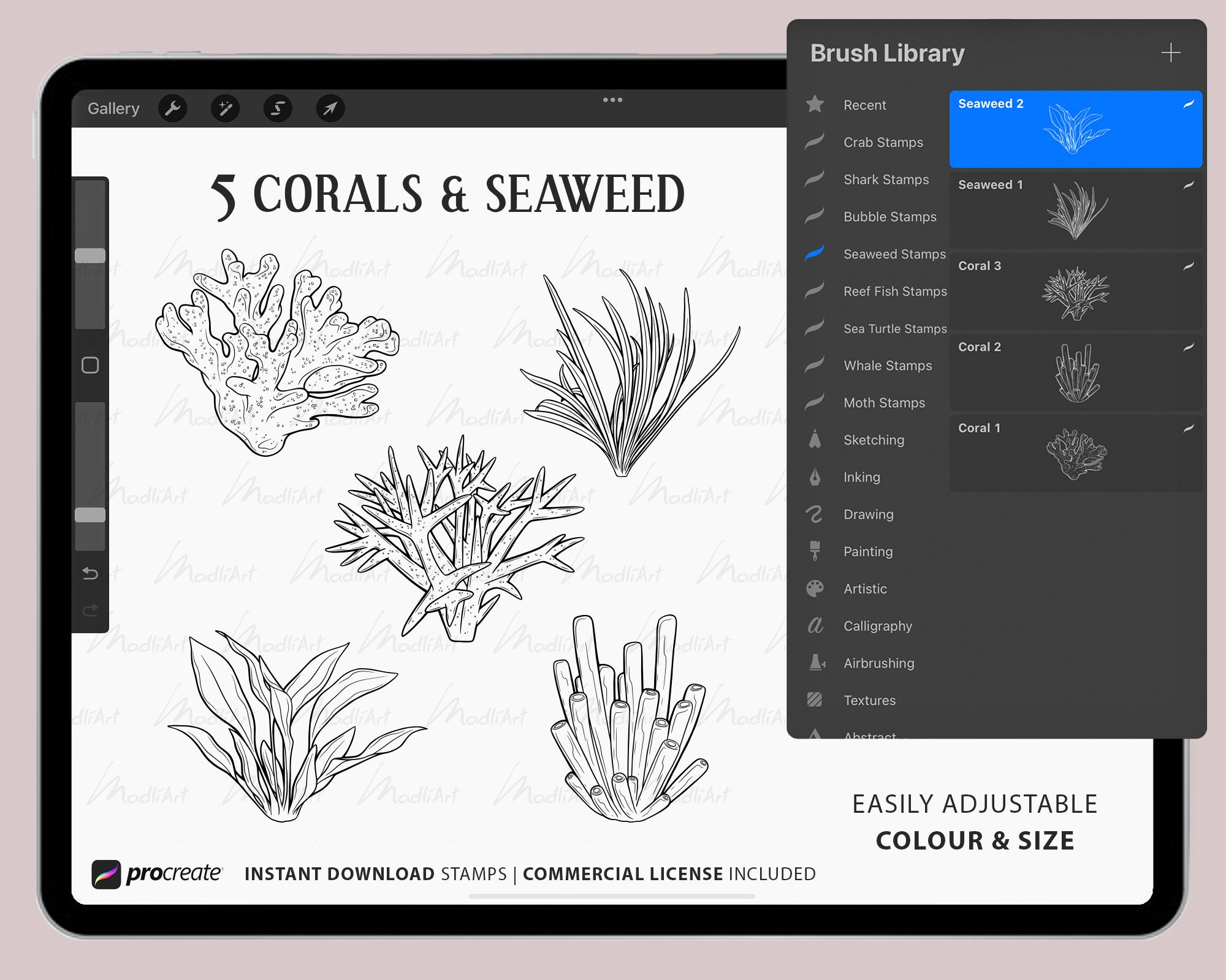 5 Procreate Coral & Seaweed Stamps. Ocean Themed Tattoo - Etsy
