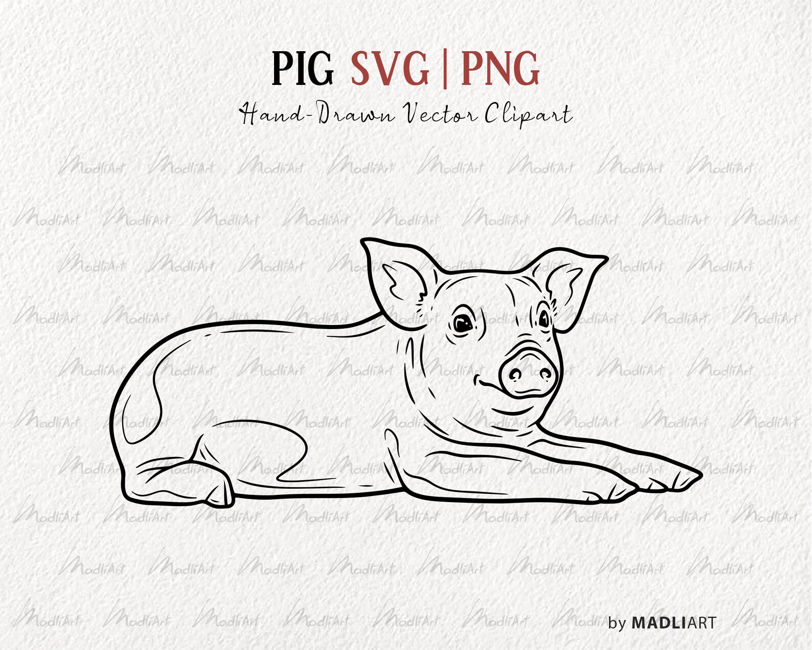 Pig SVG Clipart. Farm Animal Vector Line Art. Cute Piglet Drawing. Pig ...