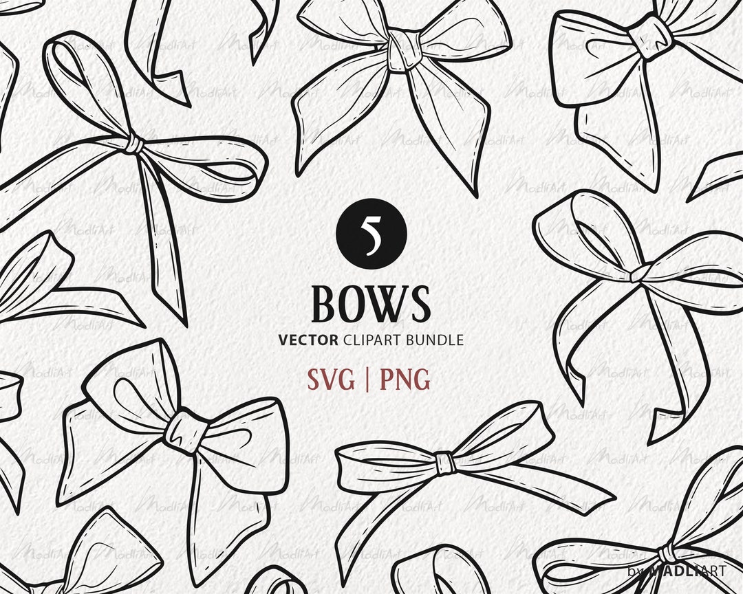 5 Bows Vector Clipart Bundle. Christmas Bowtie SVG Outline. Hair Bow ...