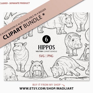Hippo SVG Clipart. Hippopotamus Vector Drawing. Hippo Line Art. Hippo ...