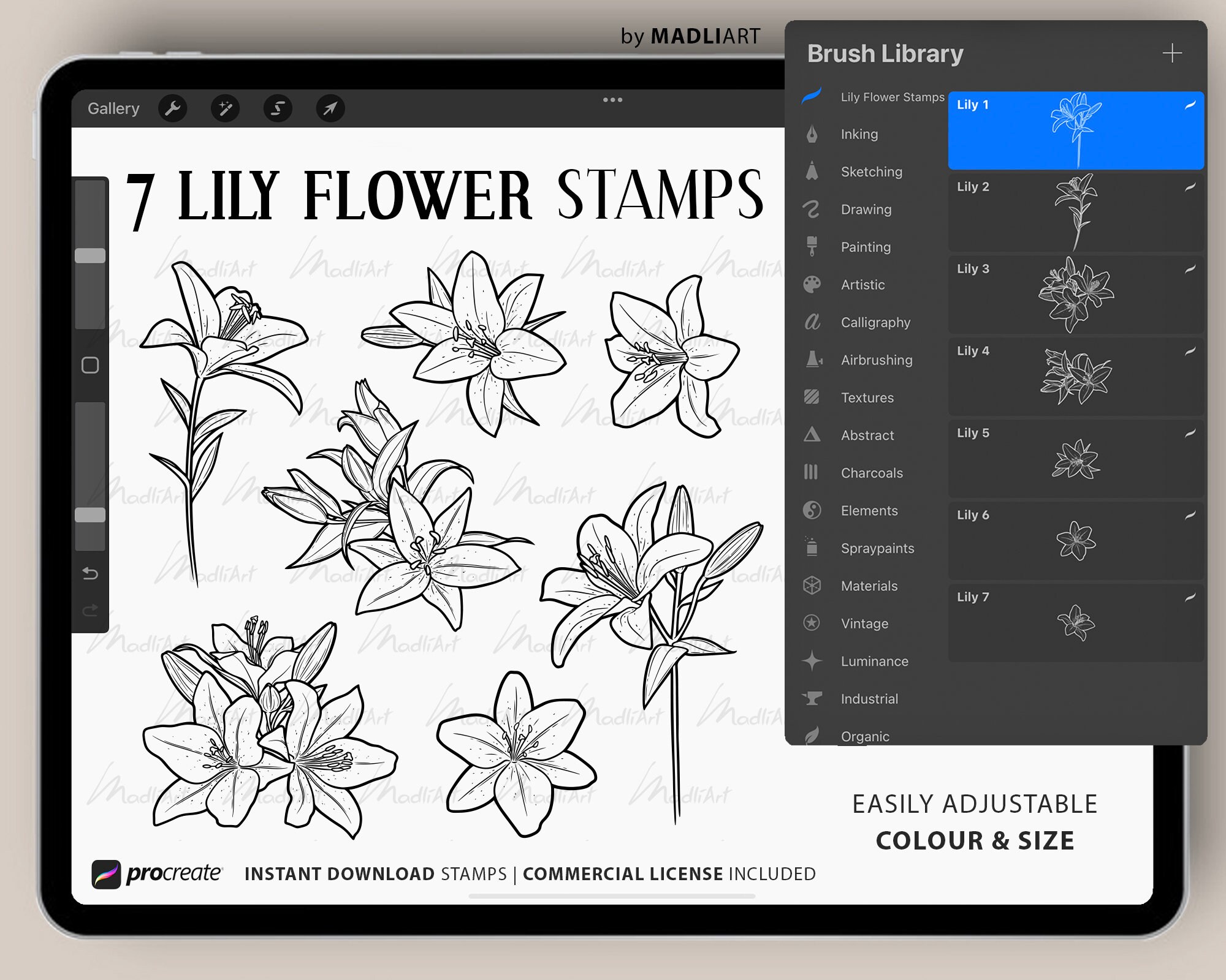 7 Lily Flower Procreate Stamps. Tiger Lily Tattoo Art. Spring - Etsy
