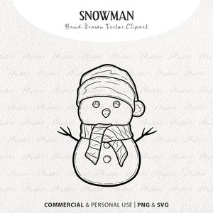 Christmas Snowman SVG Clipart. Cute Snowman Boy Vector Line Art. Snowy ...