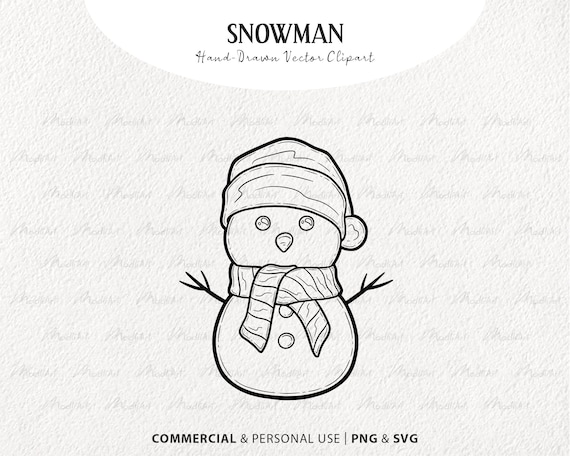 Christmas Snowman SVG Clipart. Cute Snowman Boy Vector Line - Etsy