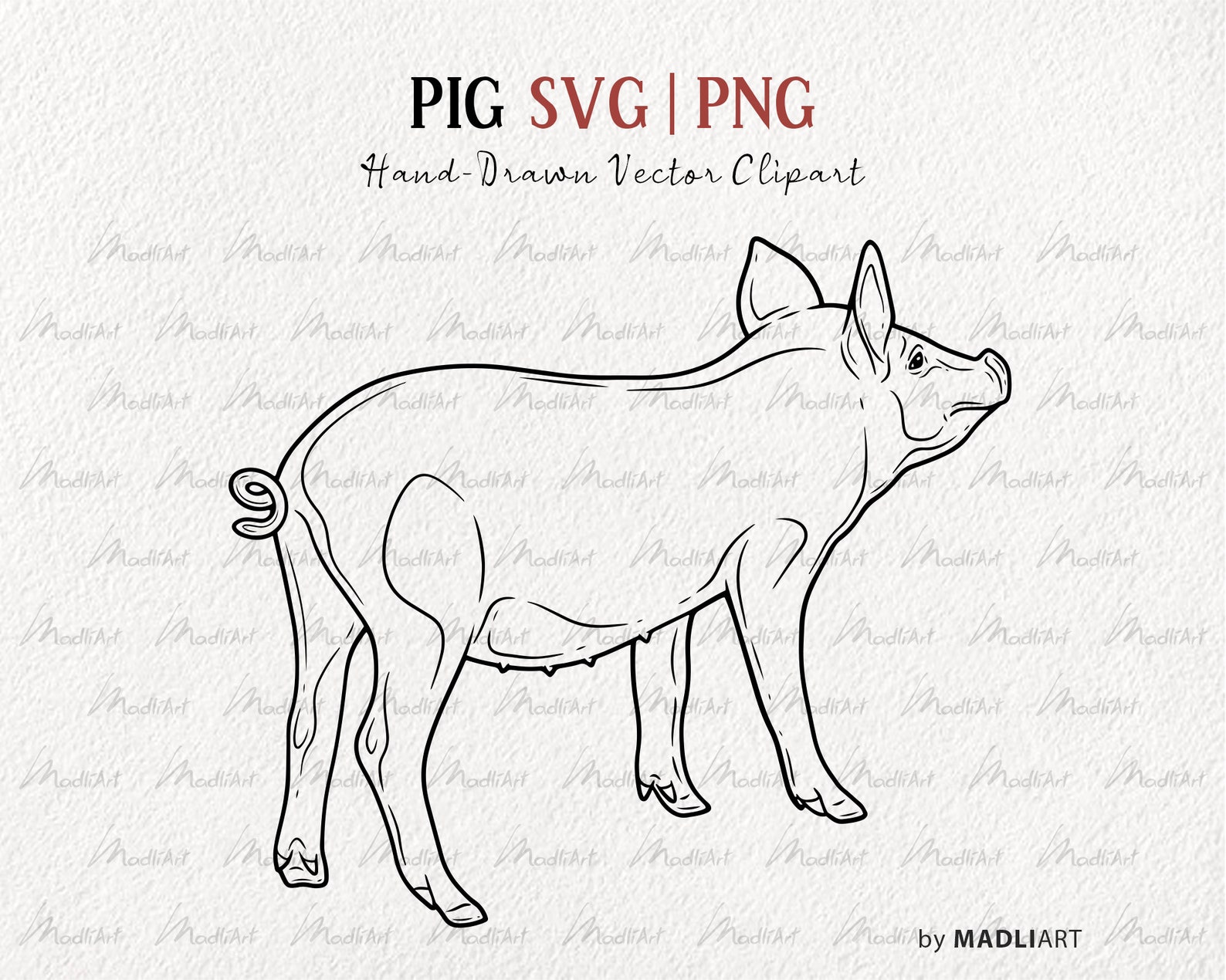 Pig SVG Clipart. Farm Animal Vector Line Art. Cute Piglet Drawing. Pig ...