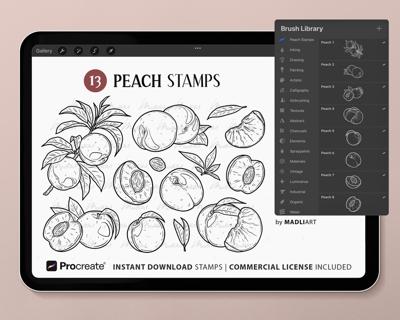 13 Peach Procreate Stamps. Peach Tattoo Art. Summer Fruit Plant. Peach ...