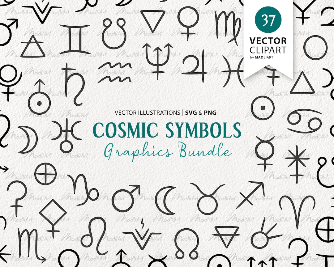 37 Cosmic Symbols Clipart. Zodiac Signs Vector Graphics. Planet Icons ...