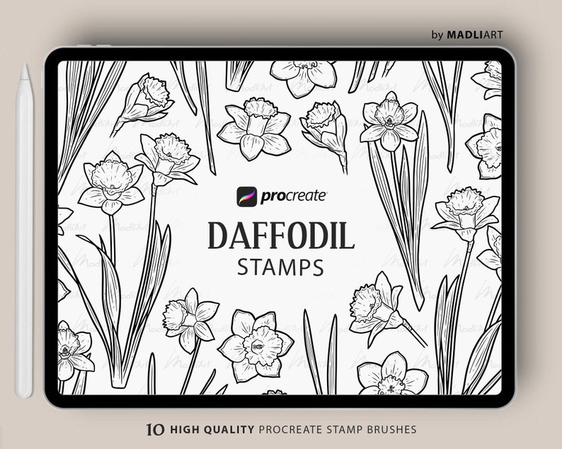 10 Daffodil Flower Procreate Stamps. Narcissus Tattoo Art. - Etsy