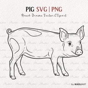 Pig SVG Clipart. Farm Animal Vector Line Art. Cute Piglet Drawing. Pig ...