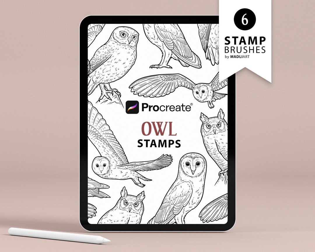 6 Owl Procreate Stamps. Owl Tattoo Design. Barn Owl Horned Owl Stamp ...