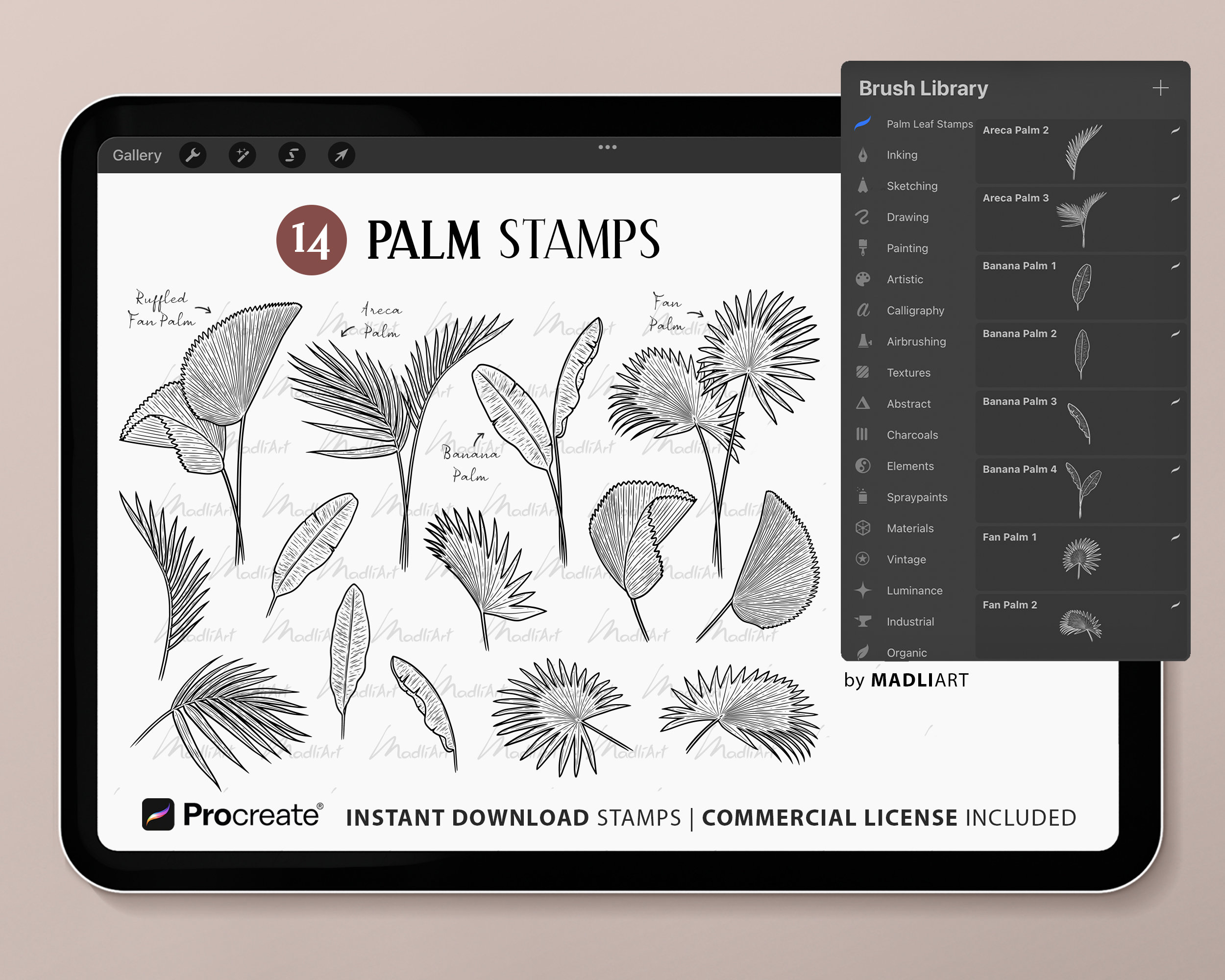 14 Procreate Palm Tree Leaf Stamps. Jungle Leaves Tattoo Design ...