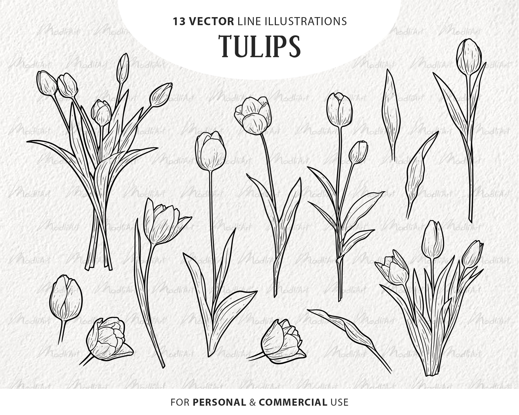 13 Tulips SVG Clipart Bundle. Easter Tulip Vector Line - Etsy