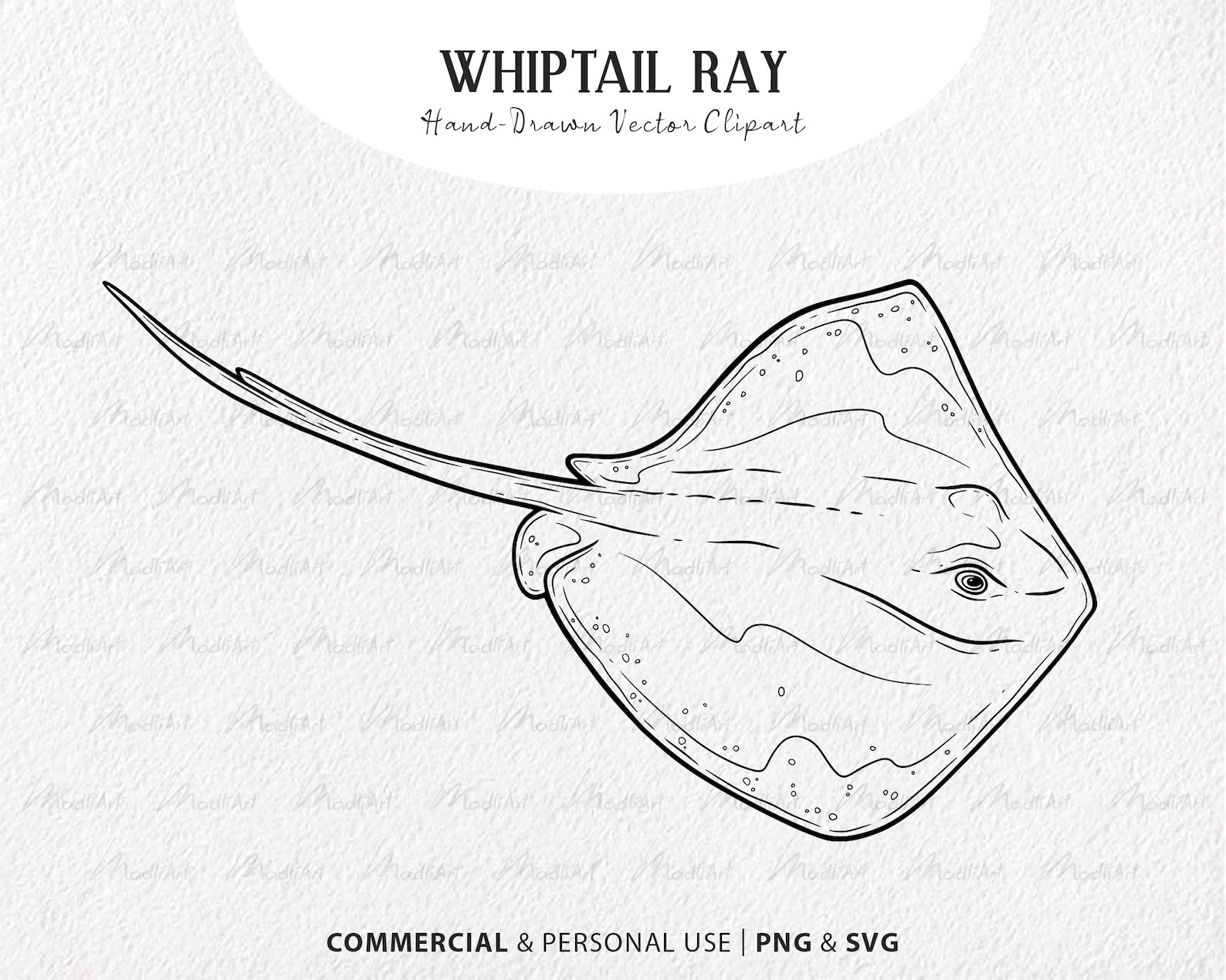 Whiptail Stingray SVG Clipart. Ray Fish Svg Illustration. Stingray ...