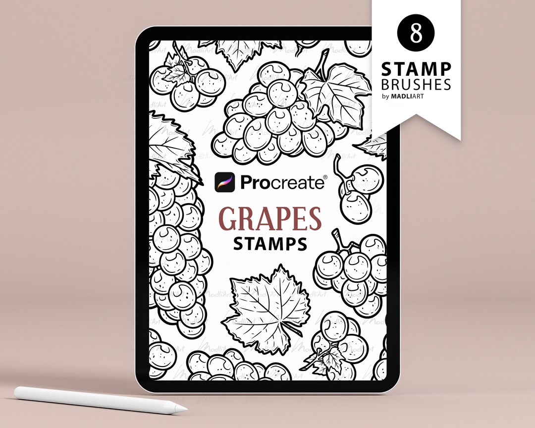 Grape Procreate Stamps. Grape Tattoo Line Art. 8 Grapes Svg Brushes ...