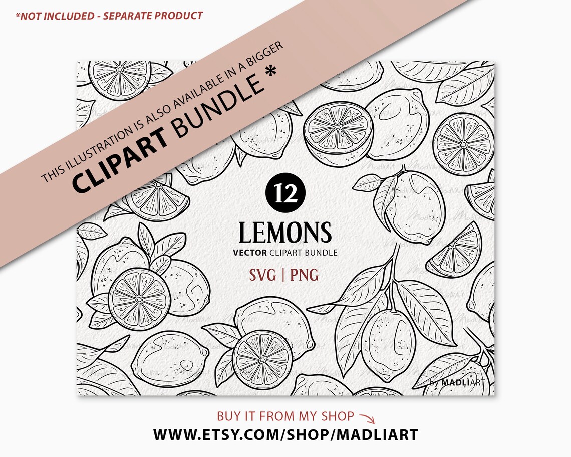 Lemon SVG Clipart. Vector Lemon. Lemon Tree Fruits. Citrus Slice Clipart. Lemonade Line ...