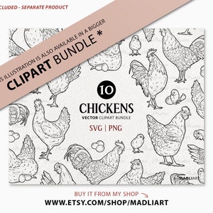 Chicken SVG Clipart. Chicken Clipart. Farm Bird Vector Line Art. Hen ...