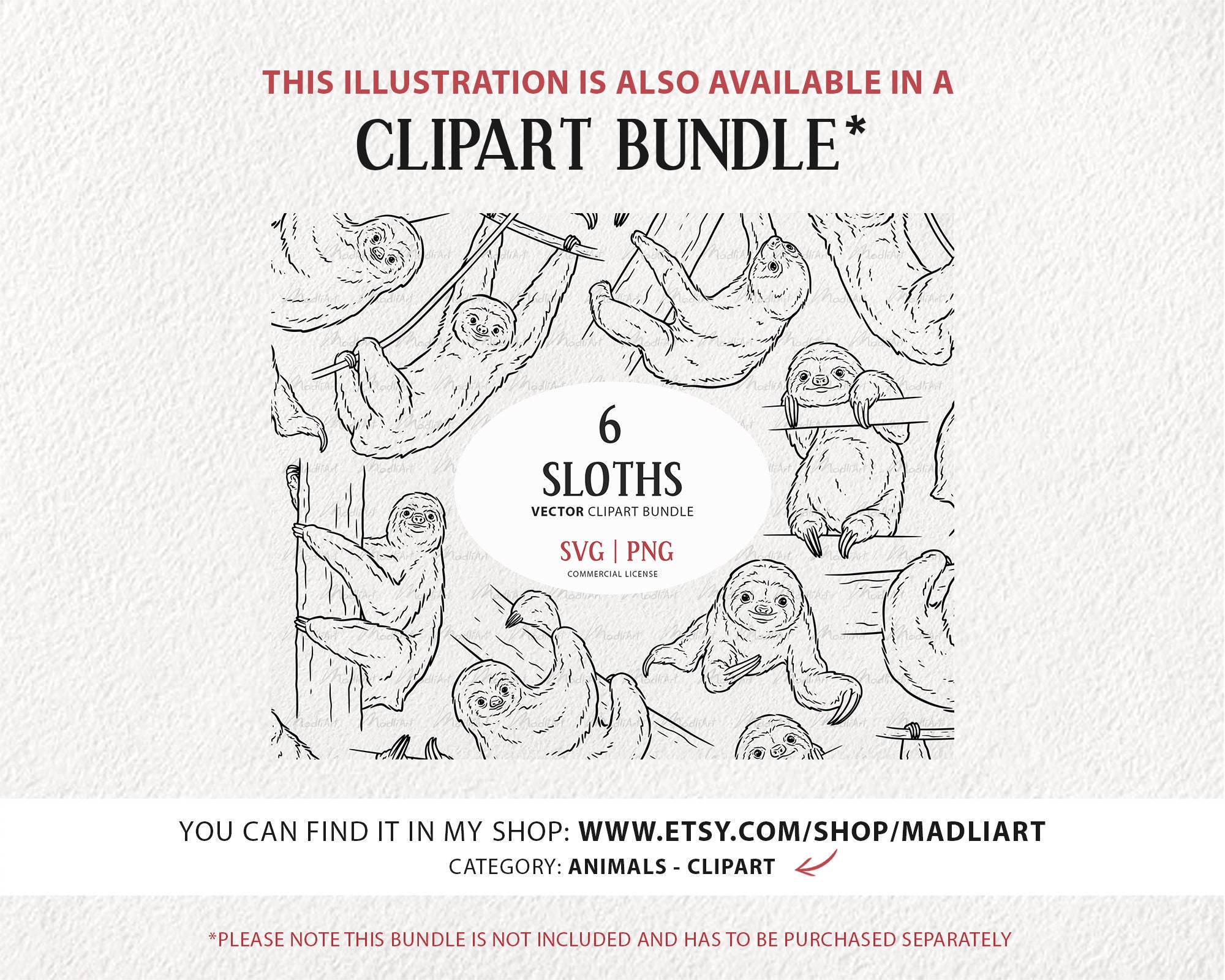 Sloth SVG Clipart Bundle. Cute Baby Sloth Line Illustrations. Lazy ...