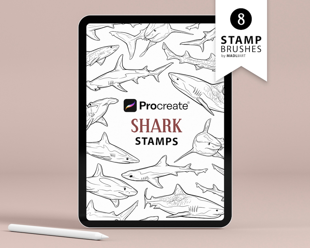 8 Shark Procreate Stamps. Great White Shark Tattoo Design. Hammerhead ...