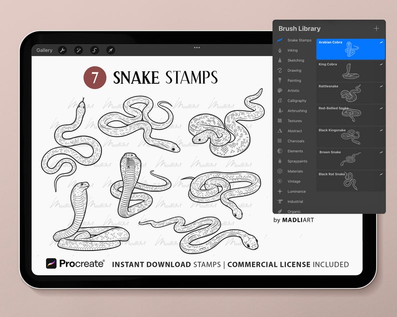 Snake Procreate Stamps. 7 Snake Procreate Brushes. Snake - Etsy