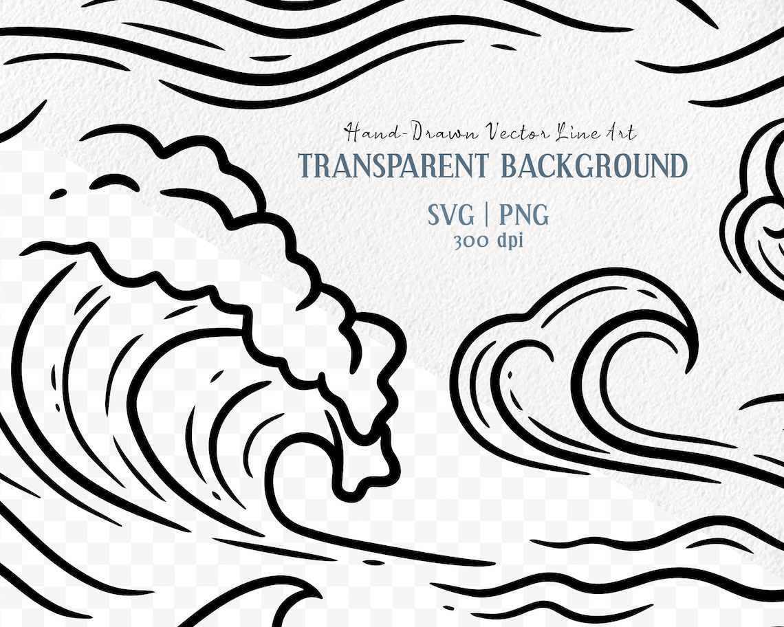 32 Waves Vector Clipart. Hand Drawn Wave Line Graphics. Beach Sea Art ...