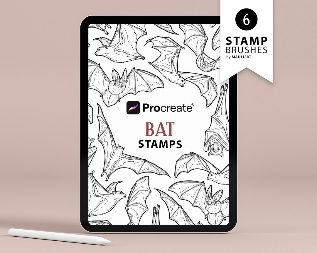 6 Procreate Bat Stamps. Fruit Bat Tattoo Design. Flying Fox Line Art ...