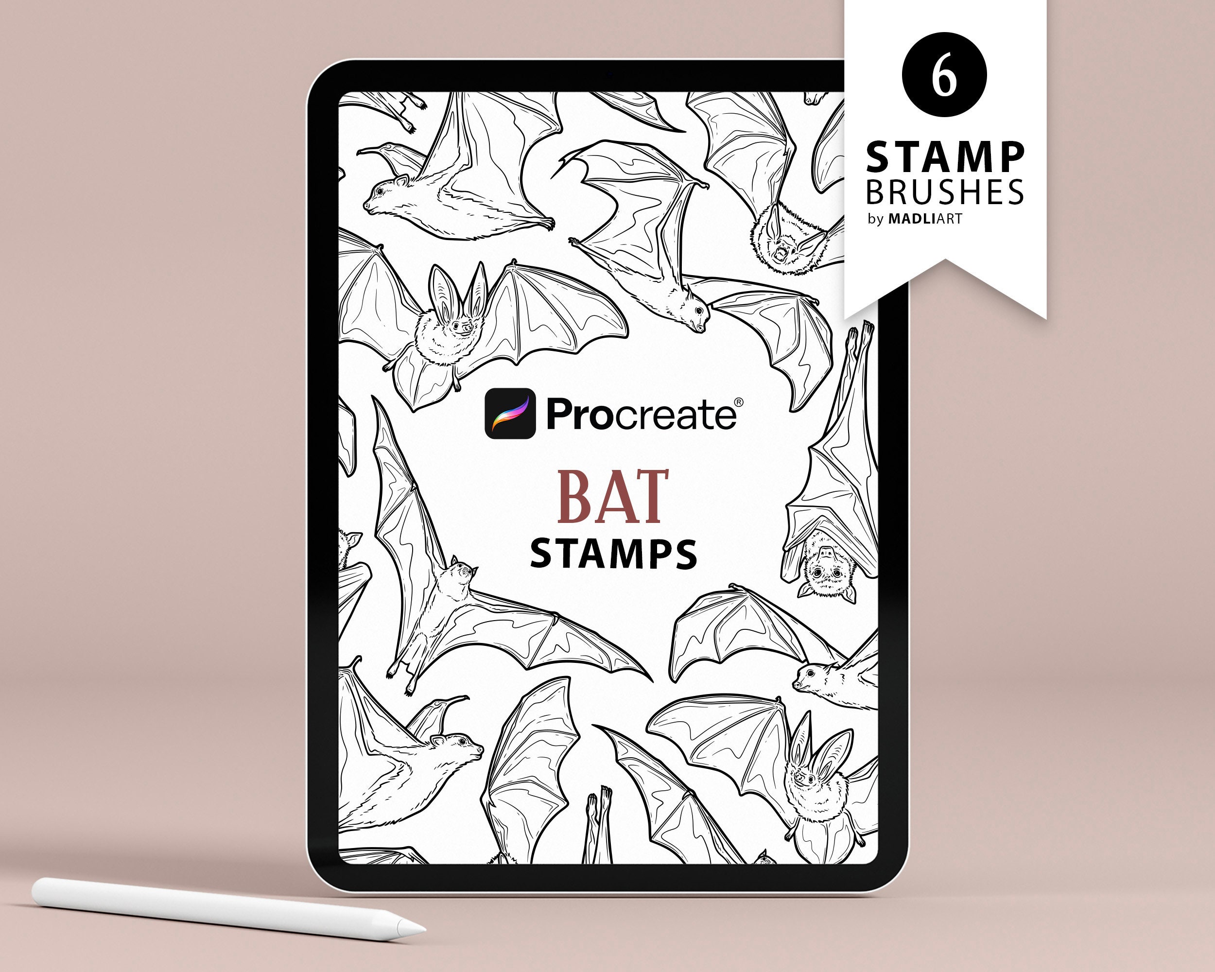 6 Procreate Bat Stamps. Fruit Bat Tattoo Design. Flying Fox Line Art ...
