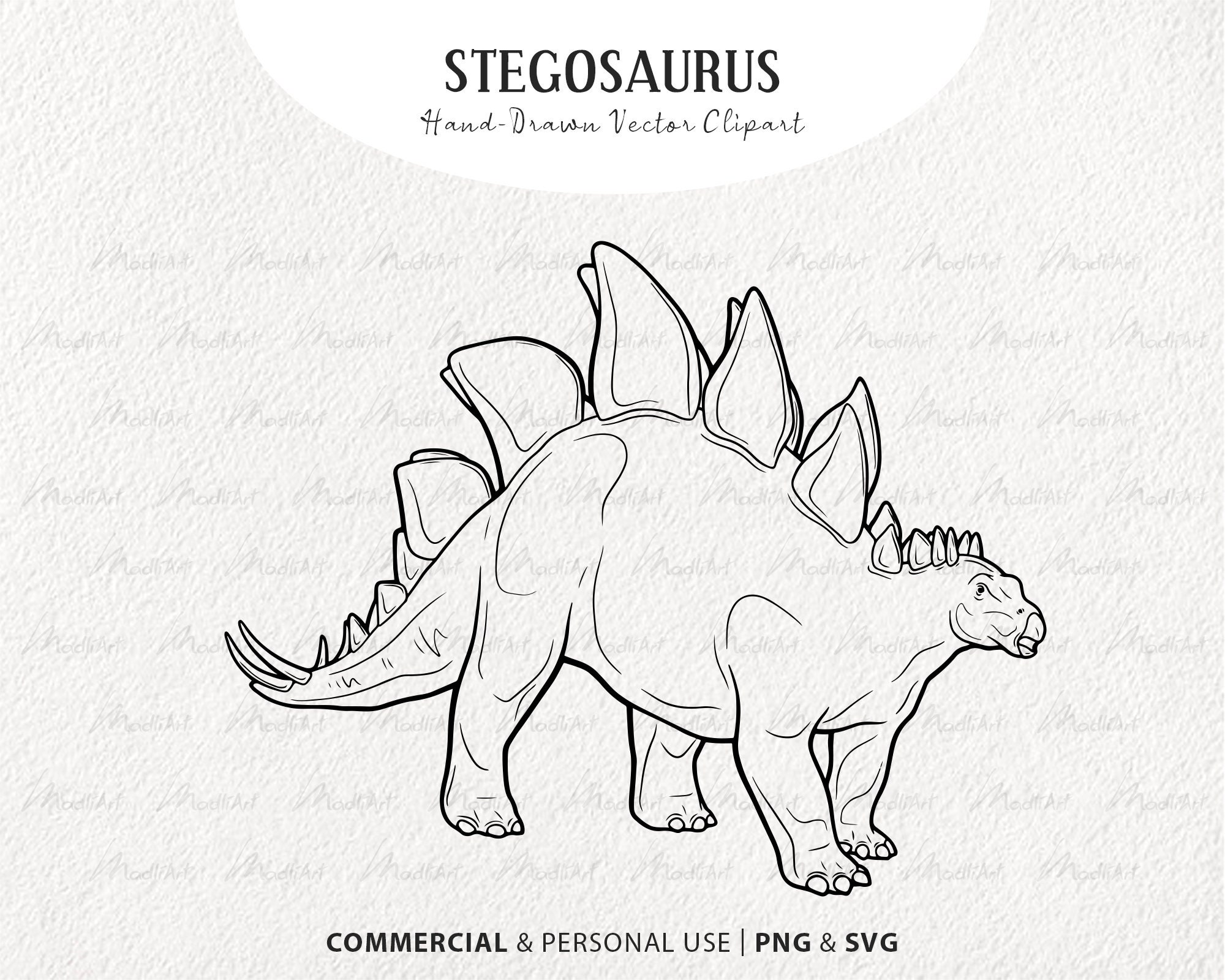 Stegosaurus Dinosaur Vector Clipart. Hand-drawn Dino Line Art. Jurassic ...