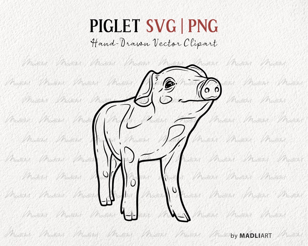 Piglet SVG Clipart. Farm Animal Vector Line Art. Cute Pig Drawing. Pig ...