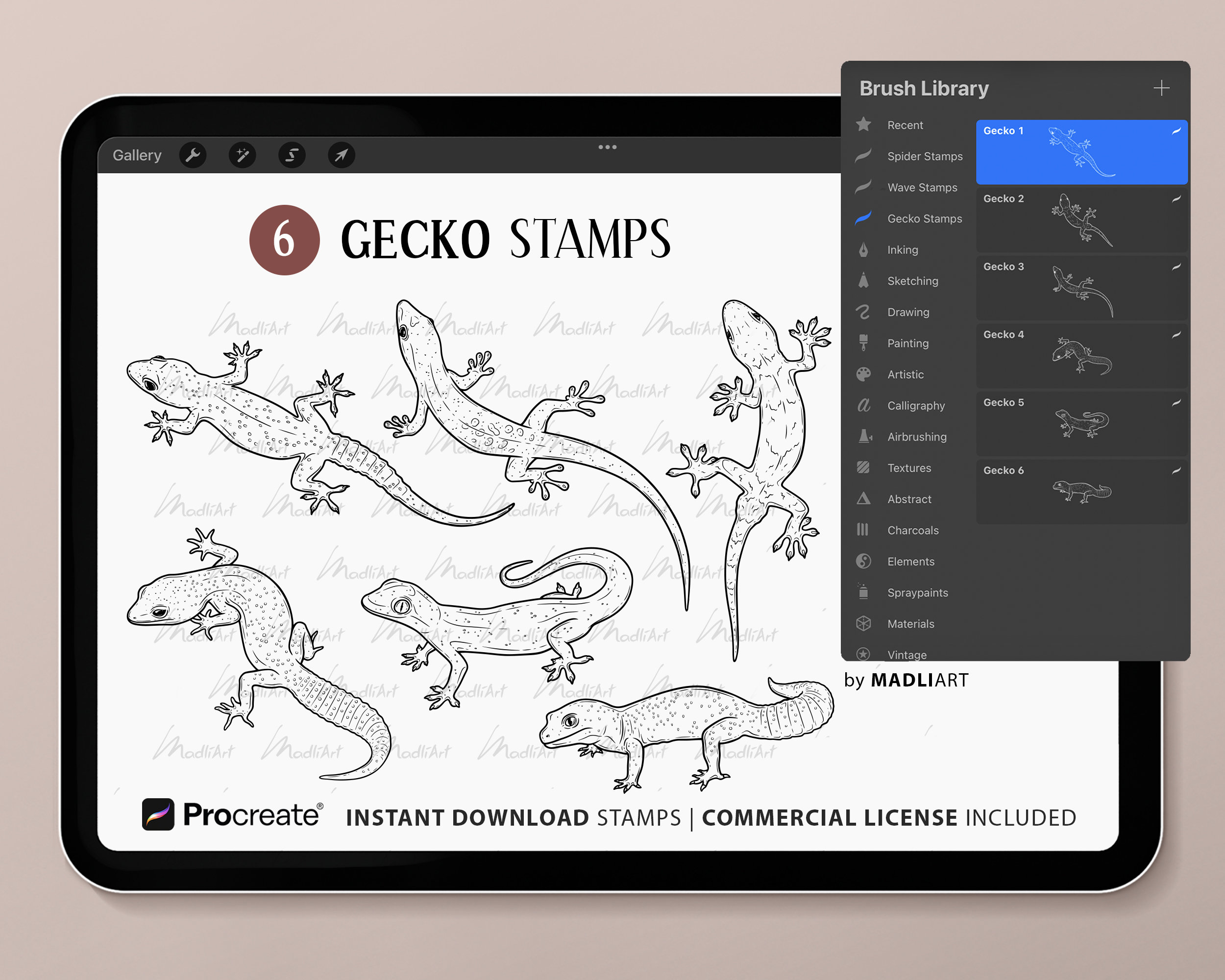 6 Procreate Gecko Stamps. Lizard Tattoo Design. Leopard, Crested Gecko ...