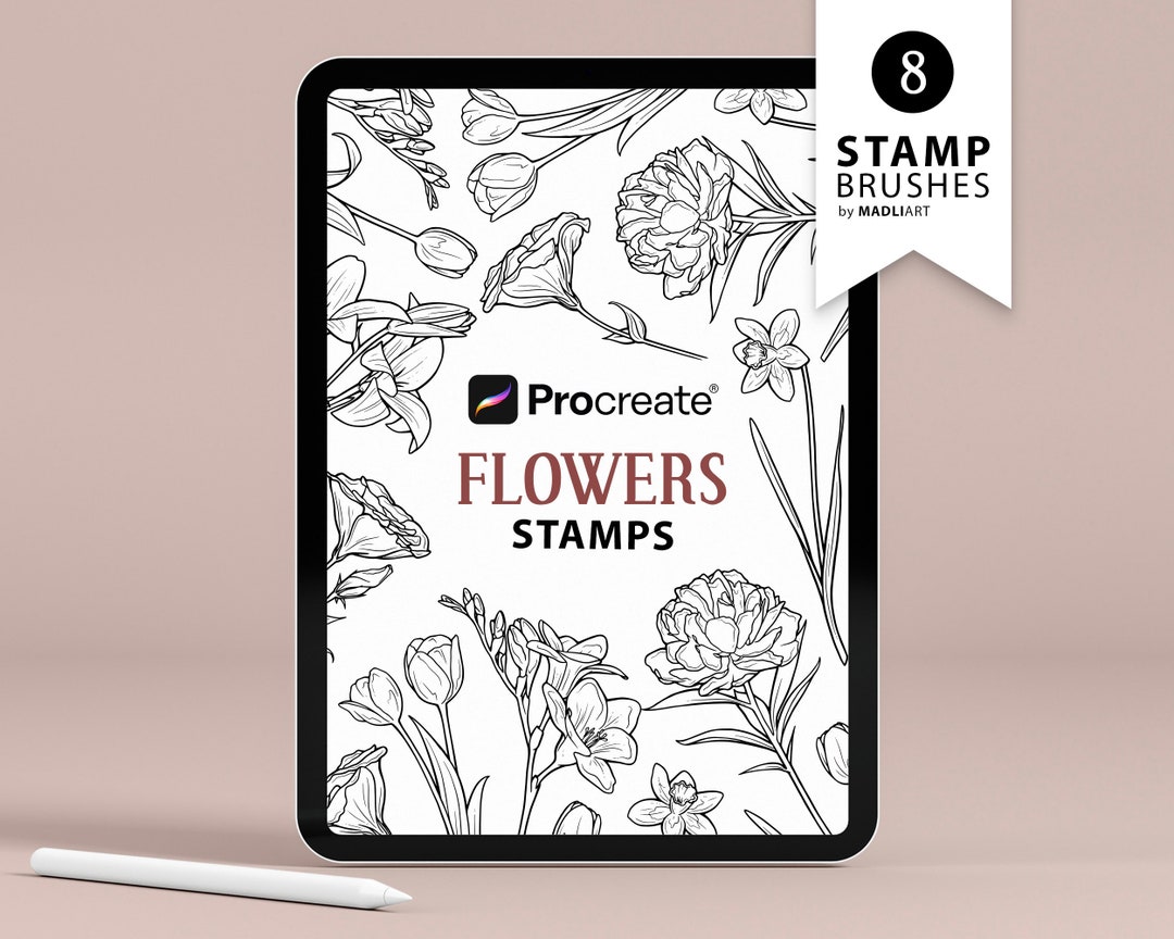 8 Spring Flower Procreate Stamps. Floral Tattoo Outline. Easter ...