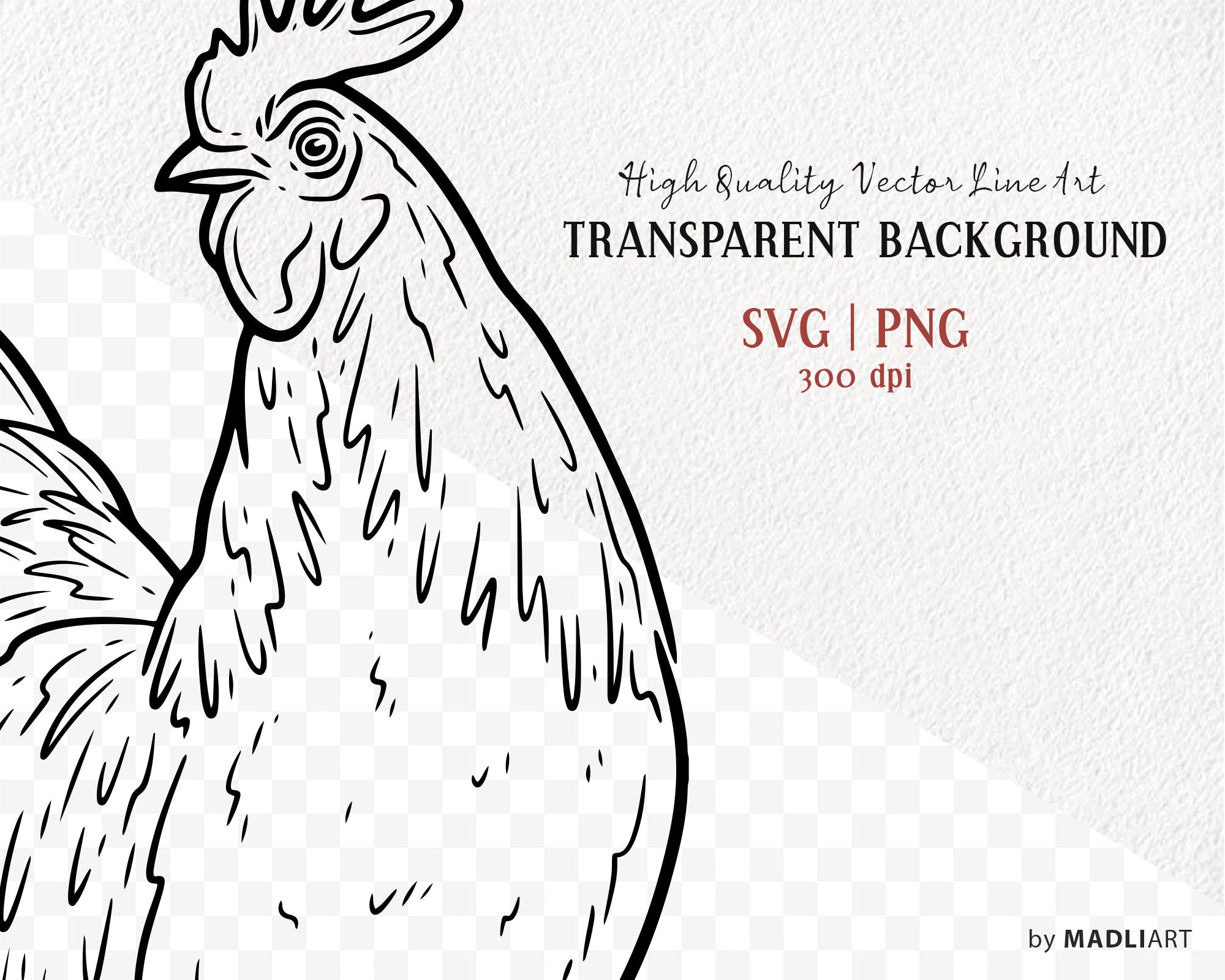 Rooster SVG Clipart. Chicken Vector Art. Farm Bird Outline Drawing ...