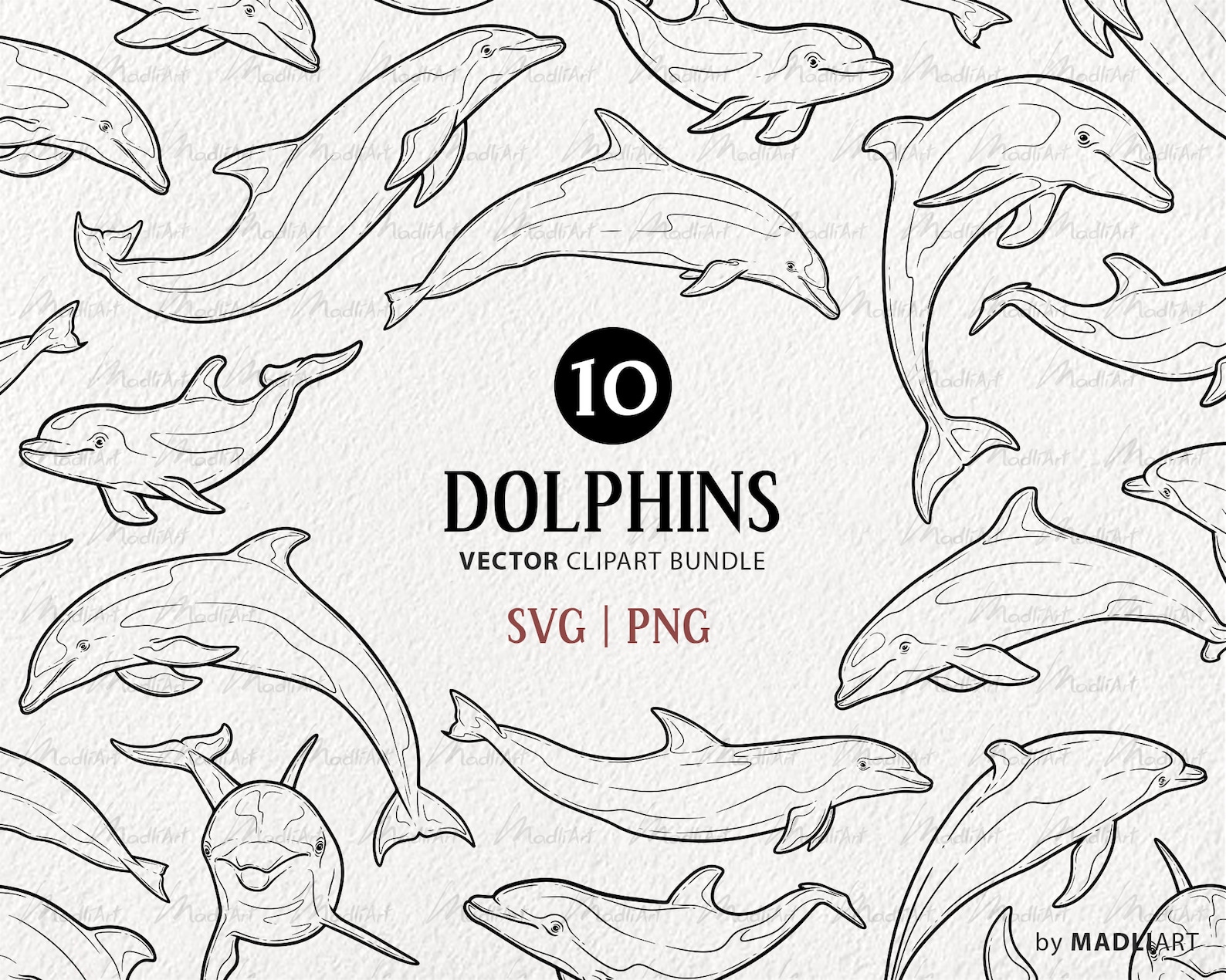 10 Dolphins Vector Clipart Bundle. Ocean Animal SVG Line Art - Etsy