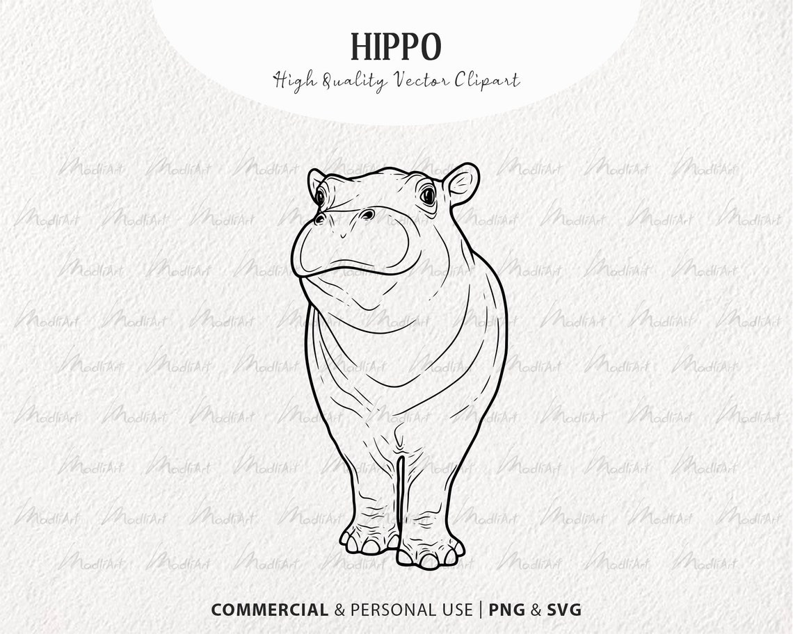 Baby Hippo SVG Clipart. Hippopotamus Vector Drawing. Hippo - Etsy