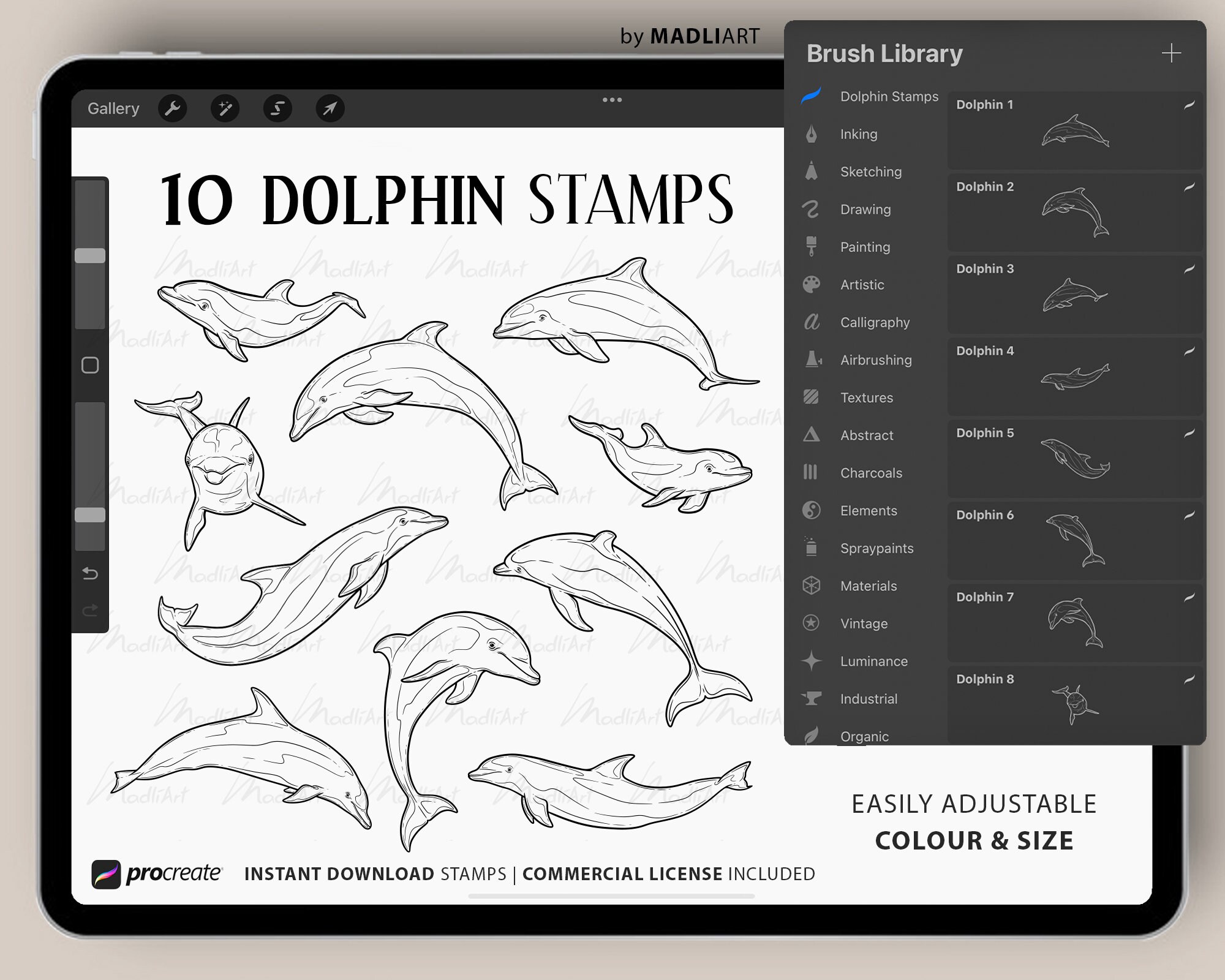 10 Procreate Dolphin Stamps. Sea Animal Tattoo Design. Ocean - Etsy