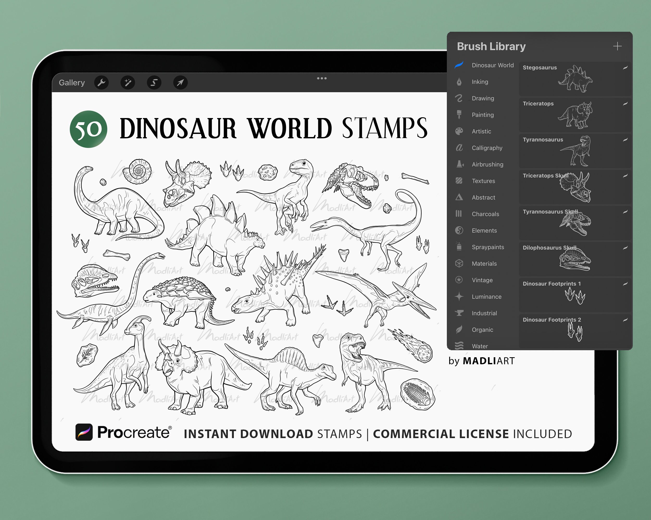 33 Procreate Dinosaur Stamp. Dinosaur Tattoo Design. Jurassic Dino Line ...