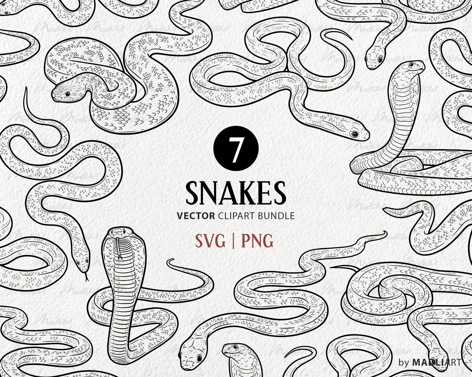 7 Snakes SVG Clipart Bundle. Cobra Vector Drawings. - Etsy