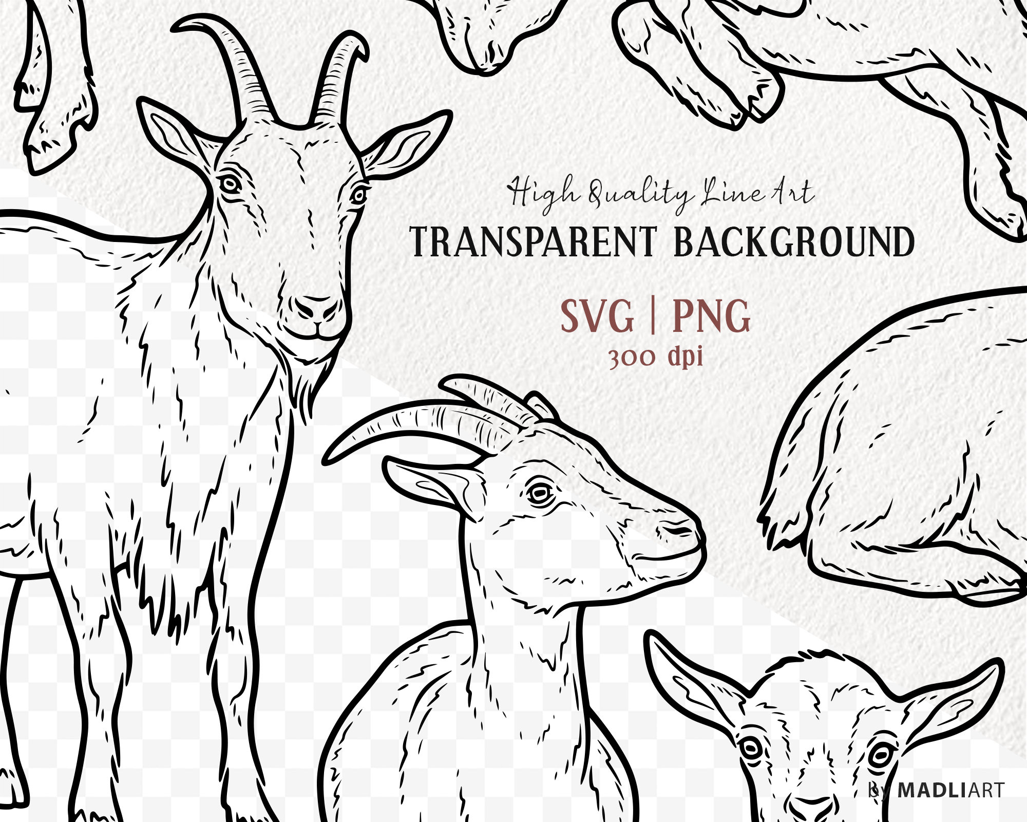Goat SVG Clipart Bundle. Goat Vector Line Art. Farm Animal Drawing ...