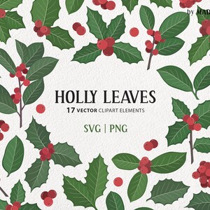 Christmas Holly Vector Clipart Bundle. Mistletoe SVG Leaves. Xmas Line ...