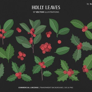 Christmas Holly Vector Clipart Bundle. Mistletoe SVG Leaves. Xmas Line ...