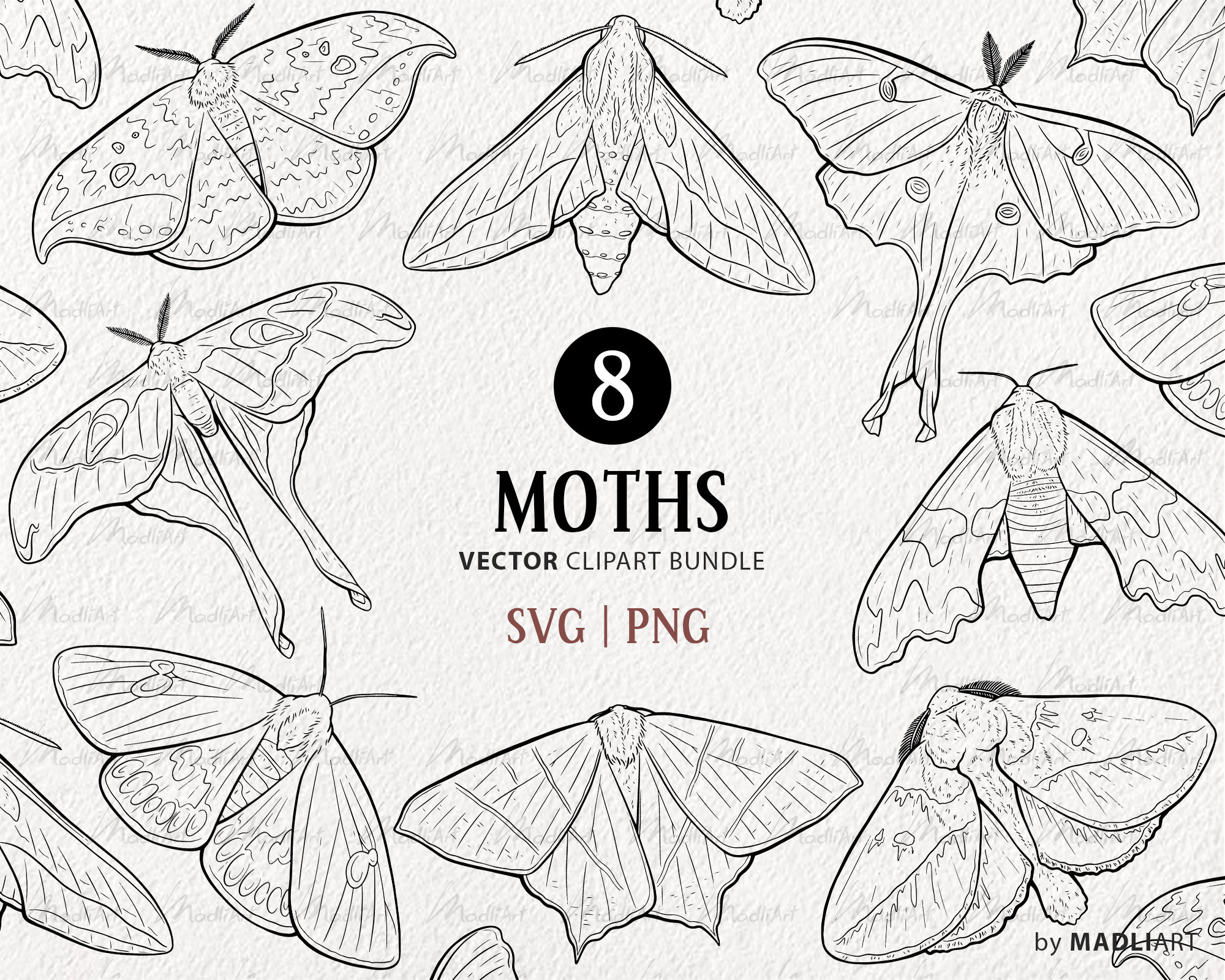Moth Vector Clip Art Bundle. 8 Celestial Butterfly Stamps. - Etsy
