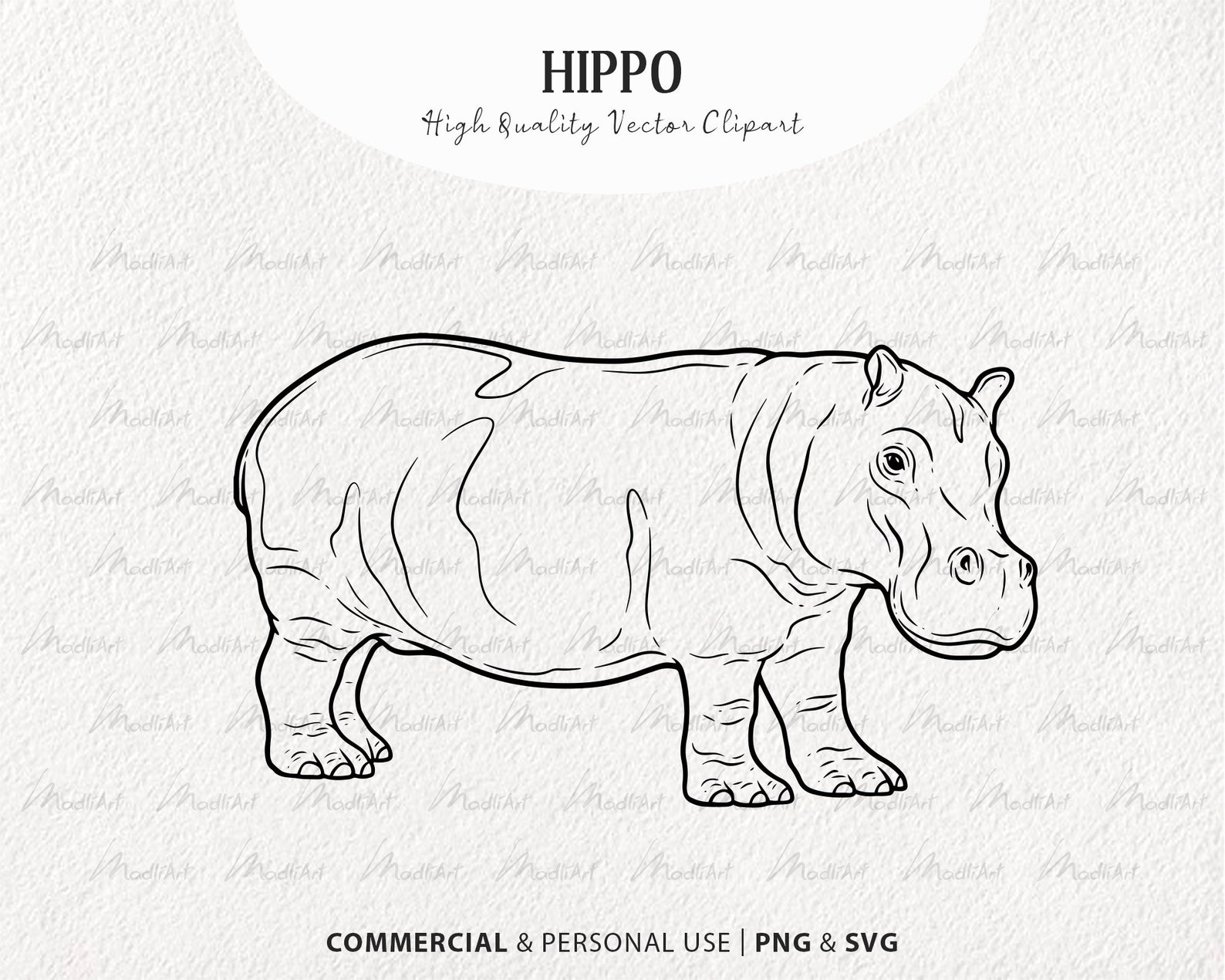 Hippo SVG Clipart. Hippopotamus Vector Drawing. Hippo Line Art. Hippo ...